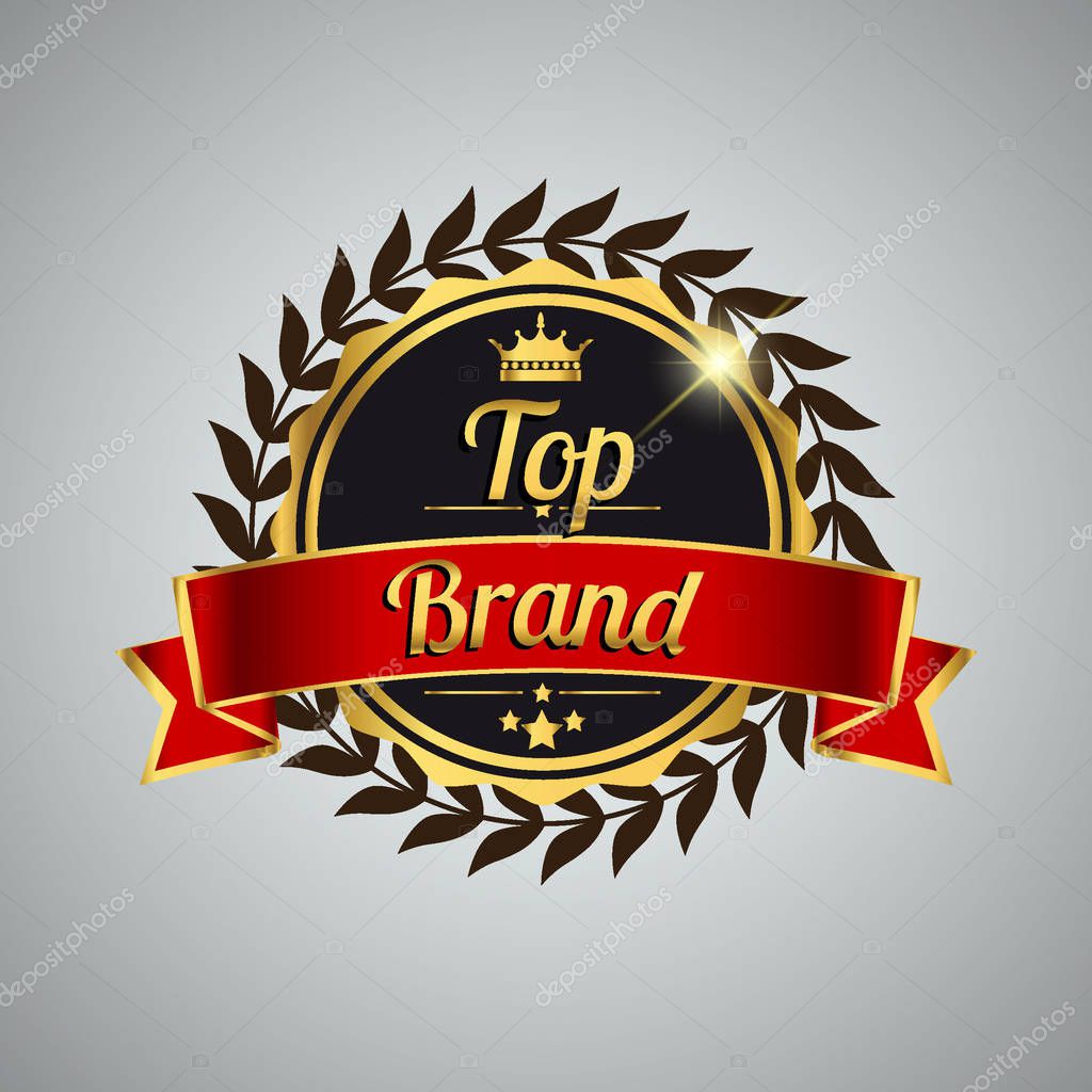Etiqueta de premio de marca superior de color dorado con corona ...