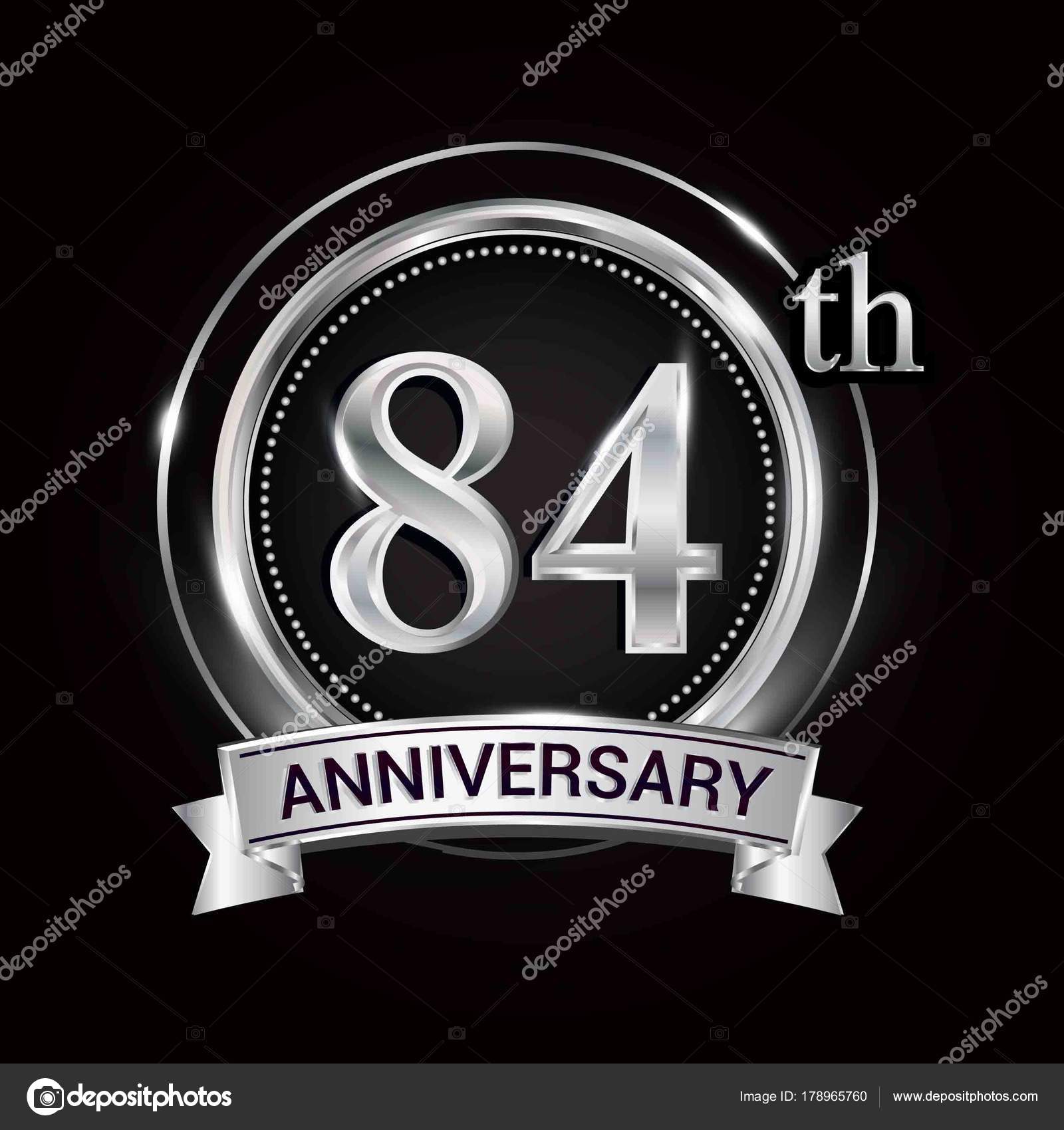 84Th Anniversary Logo Silver Ring Ribbon Stock Vector Image by ...