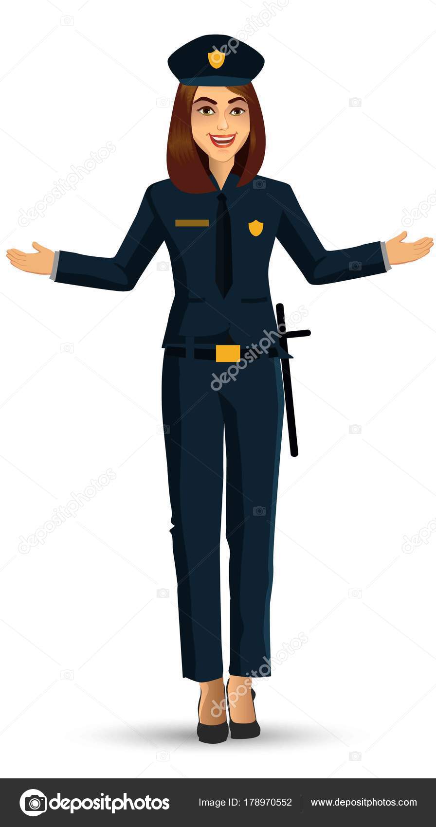 Police Woman Character Design Vector Illustration Isolated White ...