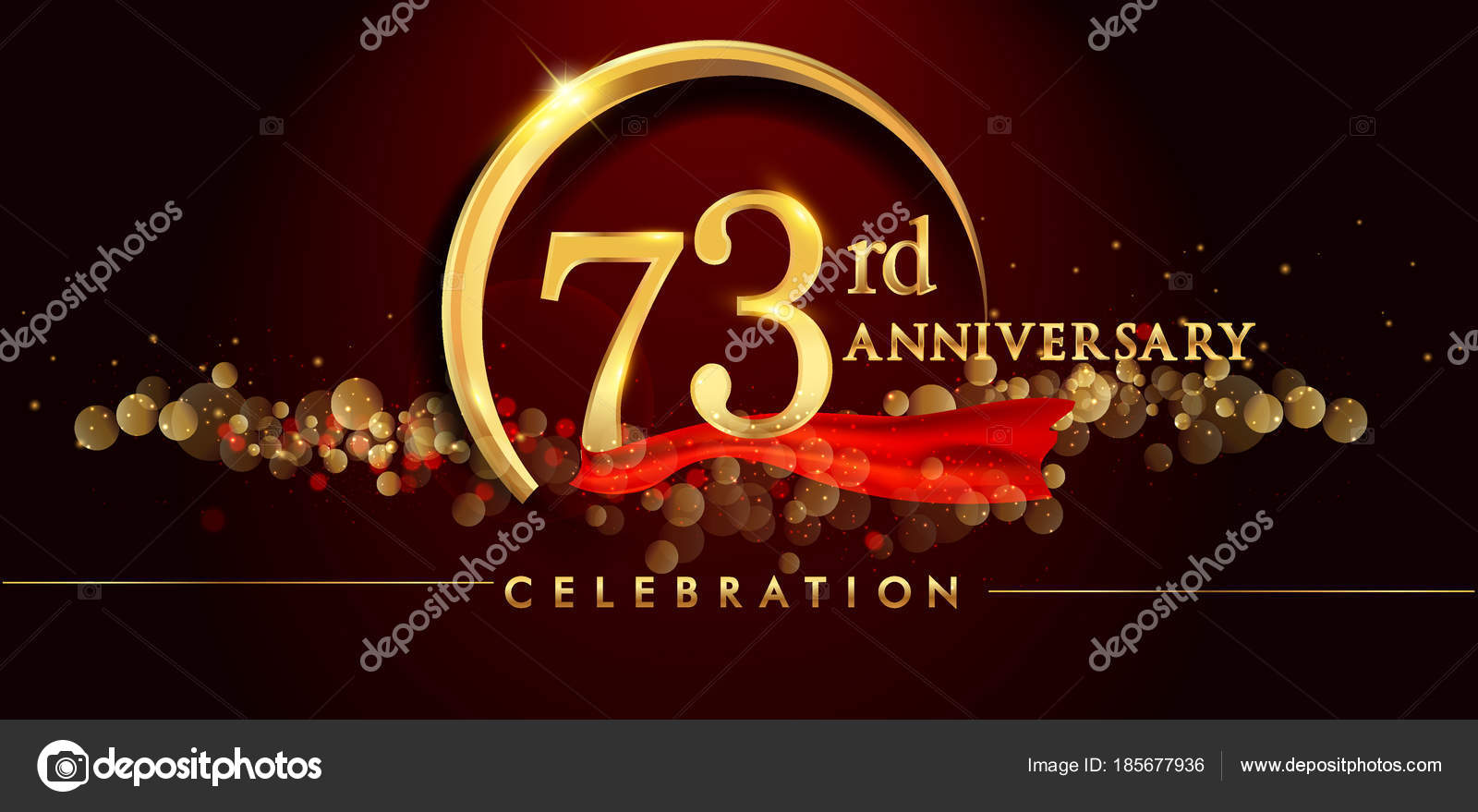 73Rd Anniversary Logo Golden Ring Confetti Red Ribbon Elegant Black ...