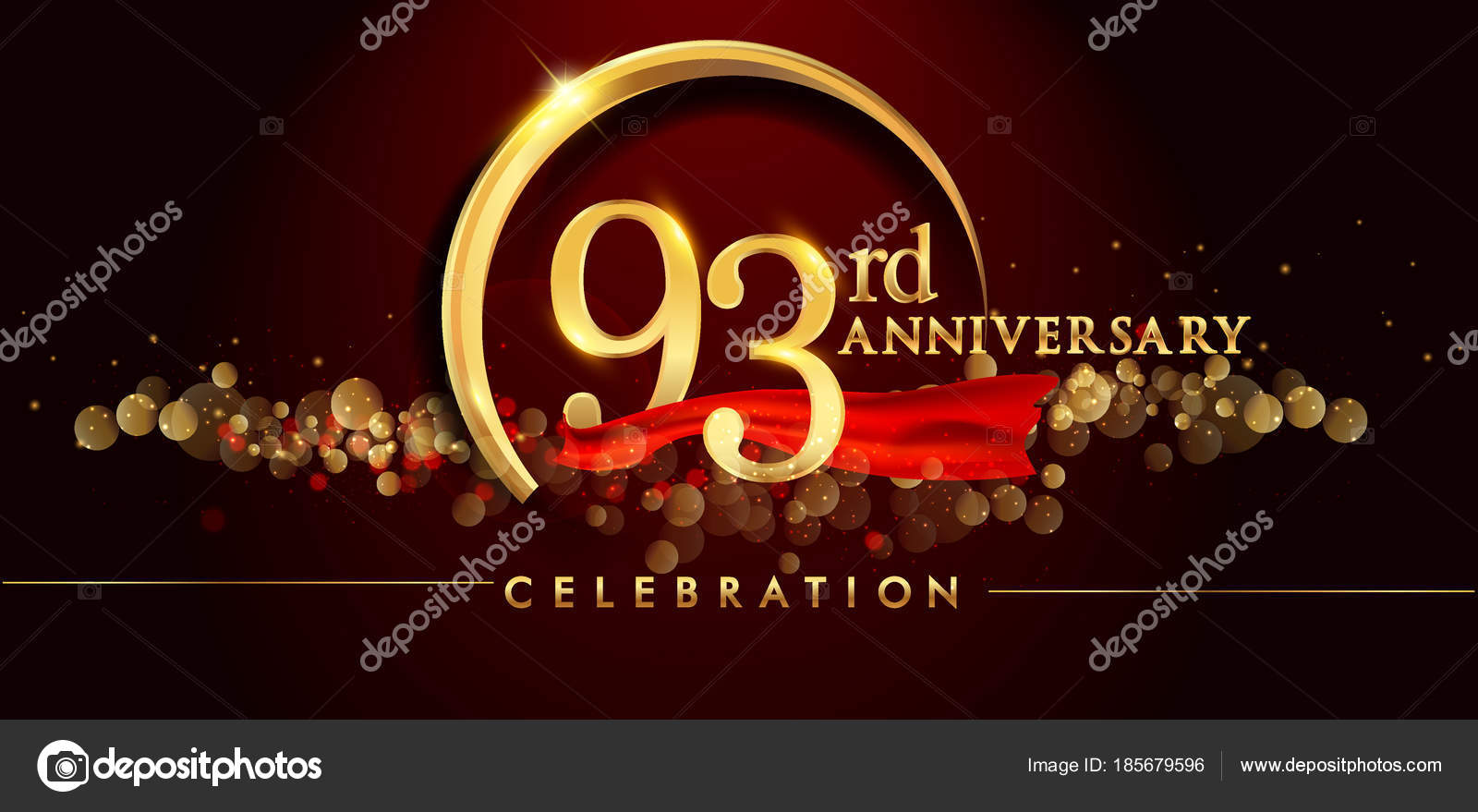 93Rd Anniversary Logo Golden Ring Confetti Red Ribbon Elegant Black ...