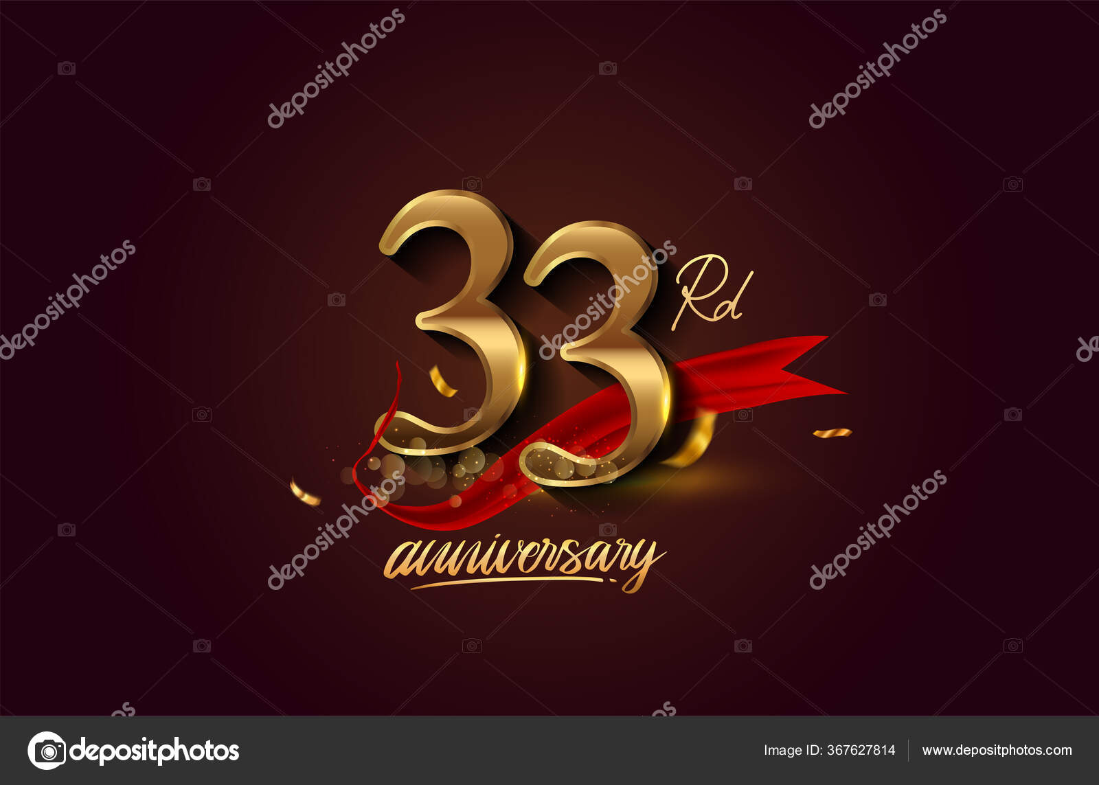 33Rd Anniversary Logo Red Ribbon Golden Confetti Isolated Elegant ...