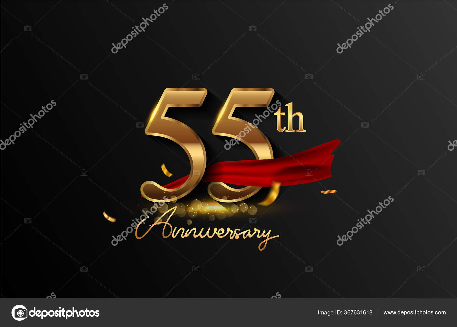 55Th Anniversary Logo Red Ribbon Golden Confetti Isolated Elegant ...