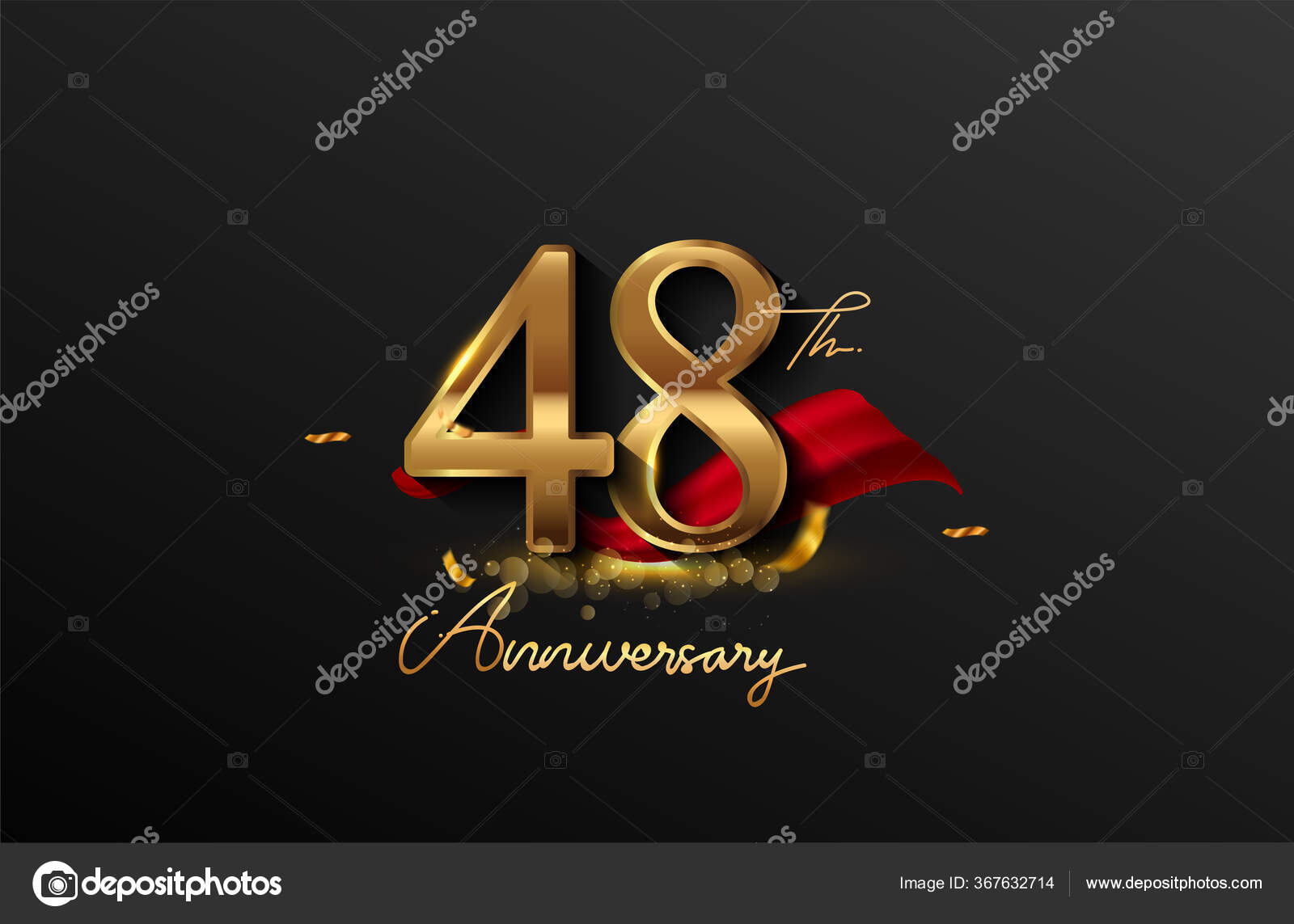 48Th Anniversary Logo Red Ribbon Golden Confetti Isolated Elegant ...
