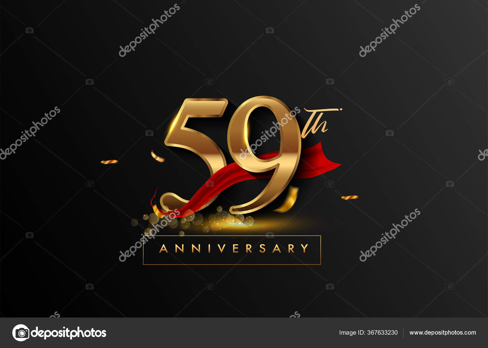 59Th Anniversary Logo Red Ribbon Golden Confetti Isolated Elegant ...