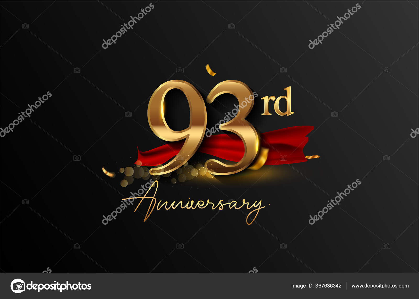 93Rd Anniversary Logo Red Ribbon Golden Confetti Isolated Elegant ...