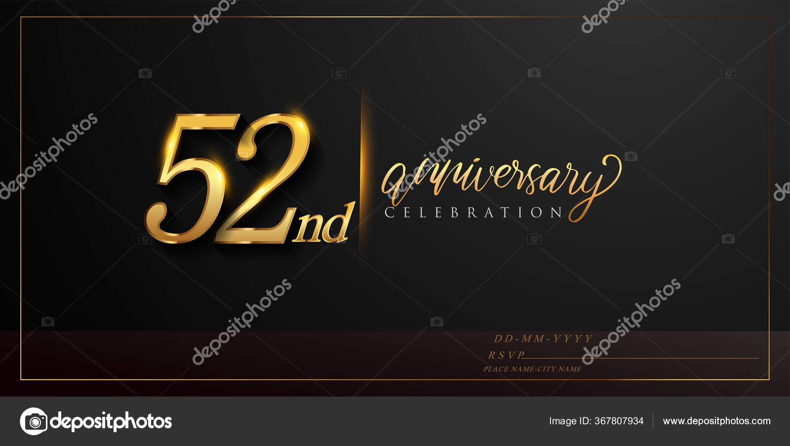 52Nd Anniversary Celebration Logotype Handwriting Golden Color Elegant ...