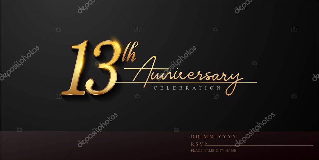13 aniversario celebración logotipo con la escritura a mano de color ...