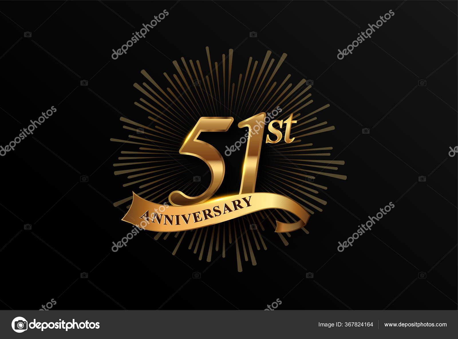 51St Anniversary Logotype Fireworks Golden Ribbon Isolated Elegant ...
