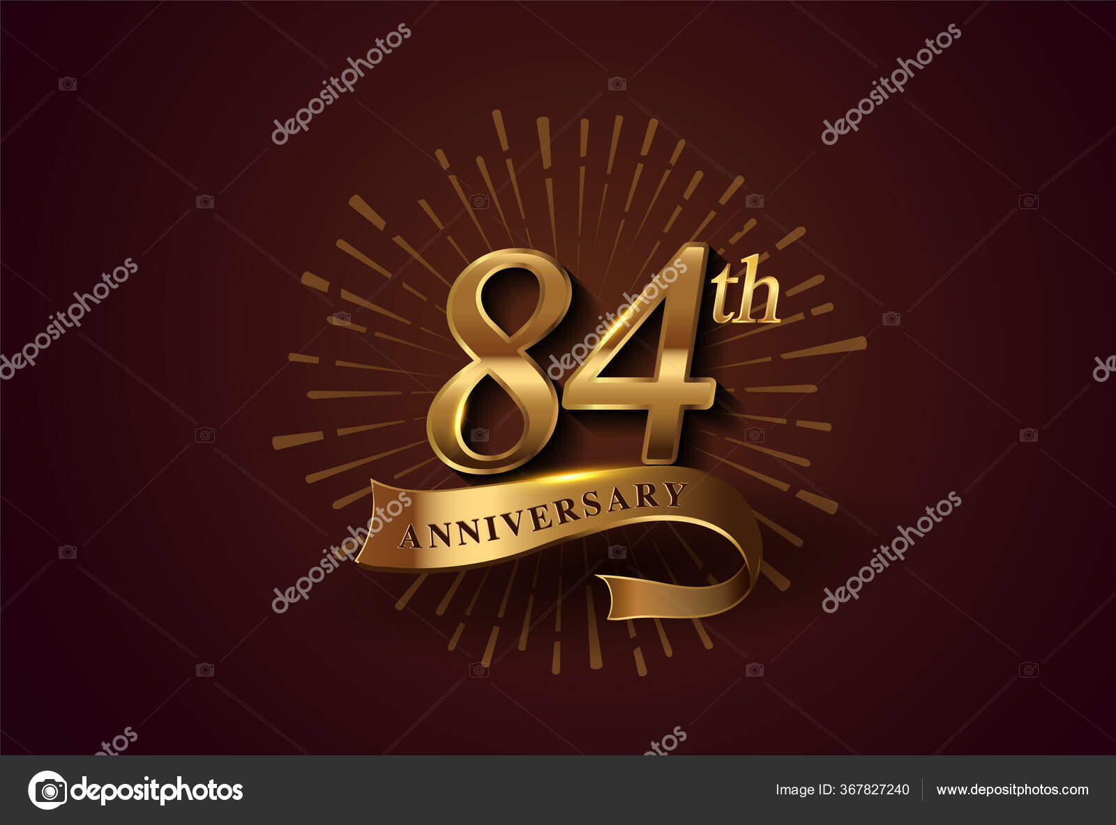 84Th Anniversary Logotype Fireworks Golden Ribbon Isolated Elegant ...