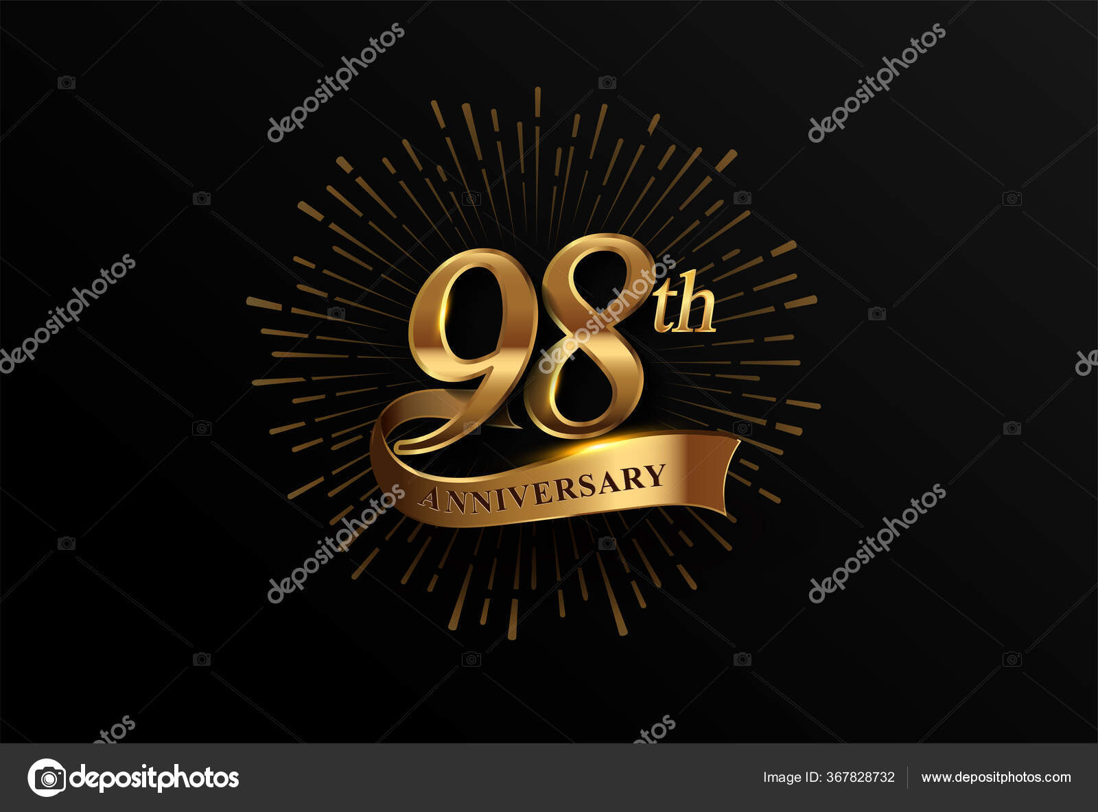 98Th Anniversary Logotype Fireworks Golden Ribbon Isolated Elegant ...