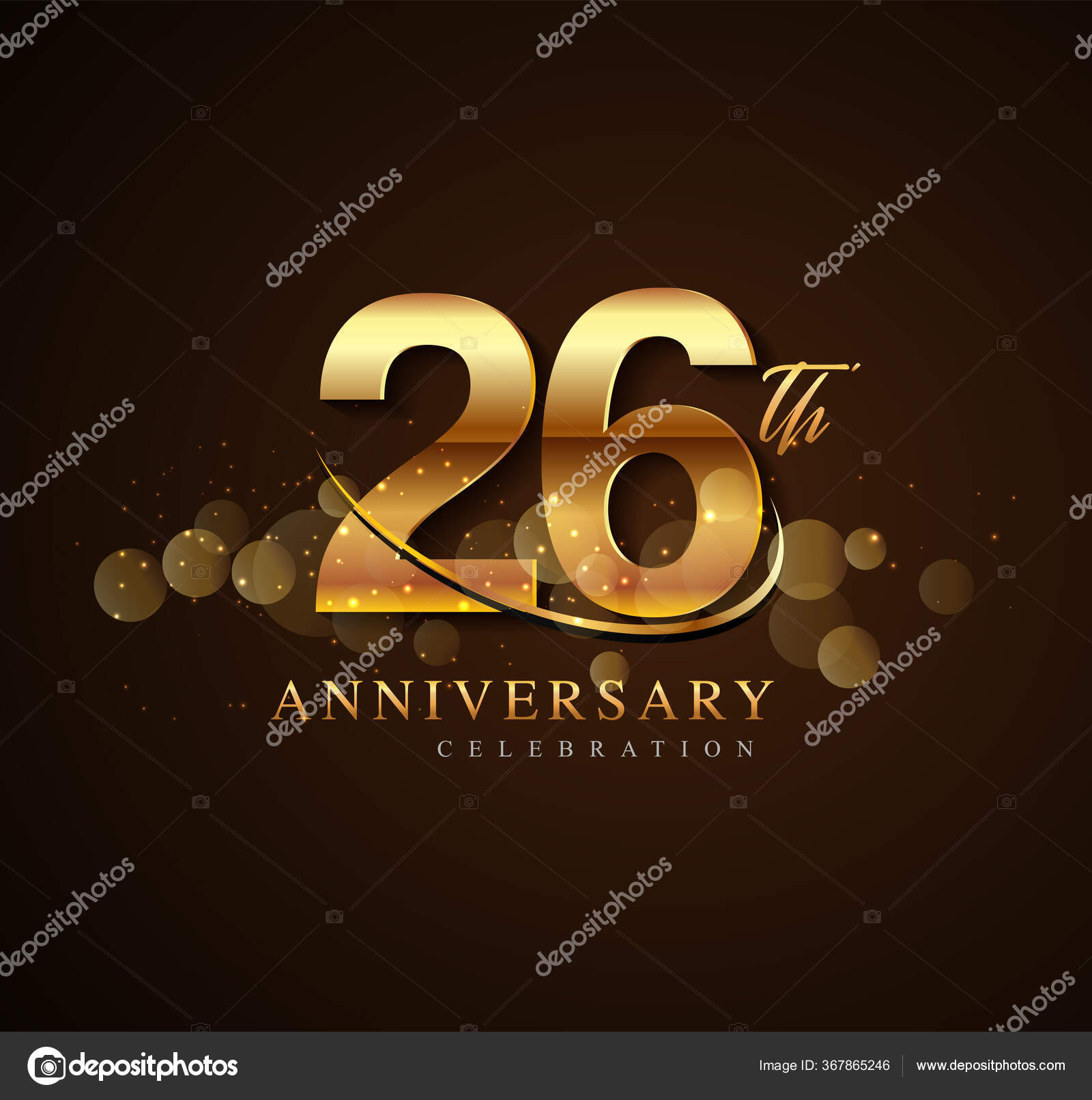 26Th Golden Anniversary Logo Swoosh Sparkle Golden Colored Isolated ...