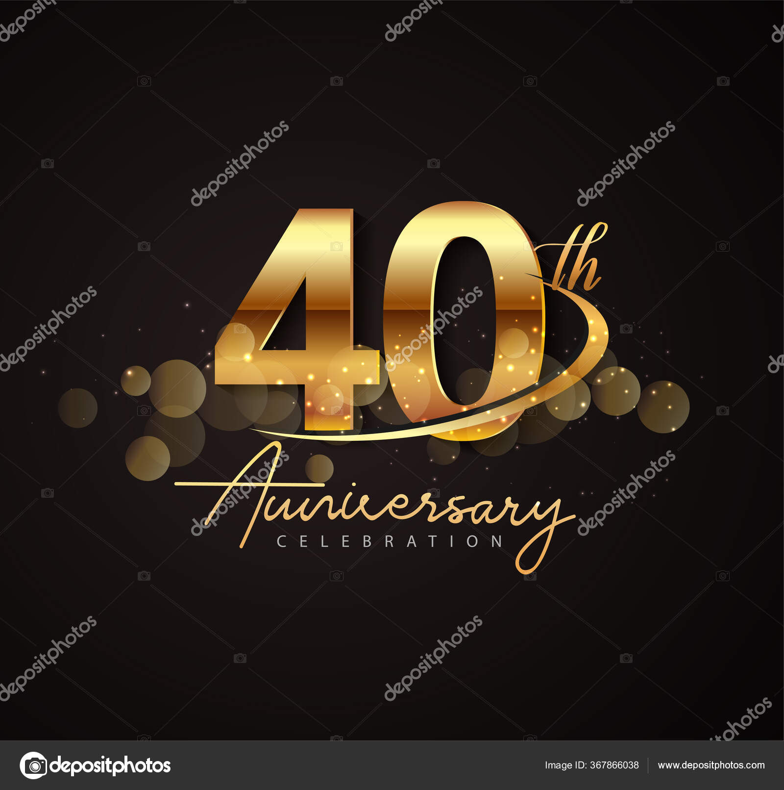40Th Golden Anniversary Logo Swoosh Sparkle Golden Colored Isolated ...
