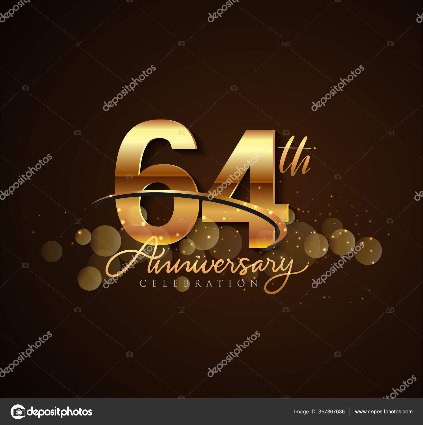 64Th Golden Anniversary Logo Swoosh Sparkle Golden Colored Isolated ...