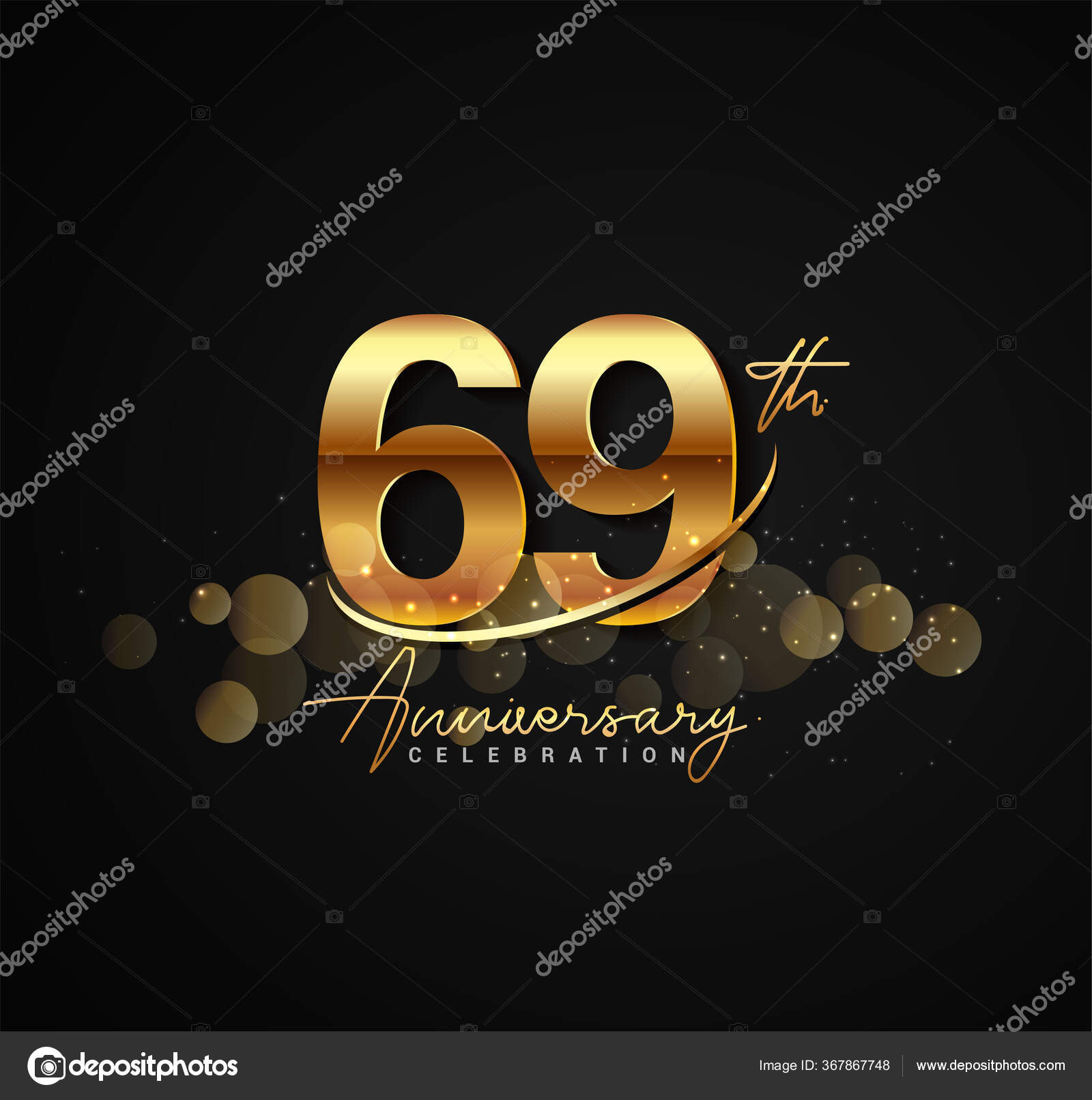 69Th Golden Anniversary Logo Swoosh Sparkle Golden Colored Isolated ...