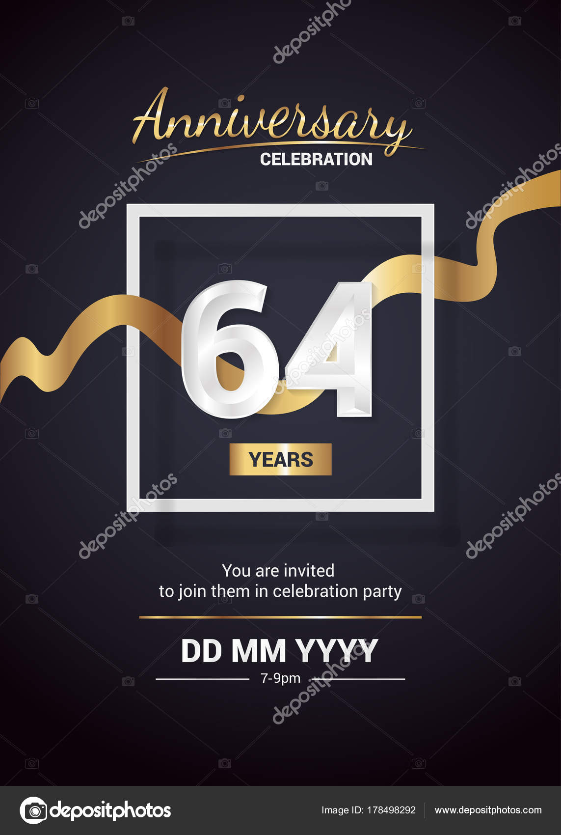 Tahun Ulang Tahun Logo Perayaan Dan Kartu Undangan Dengan Pita Vektor ...