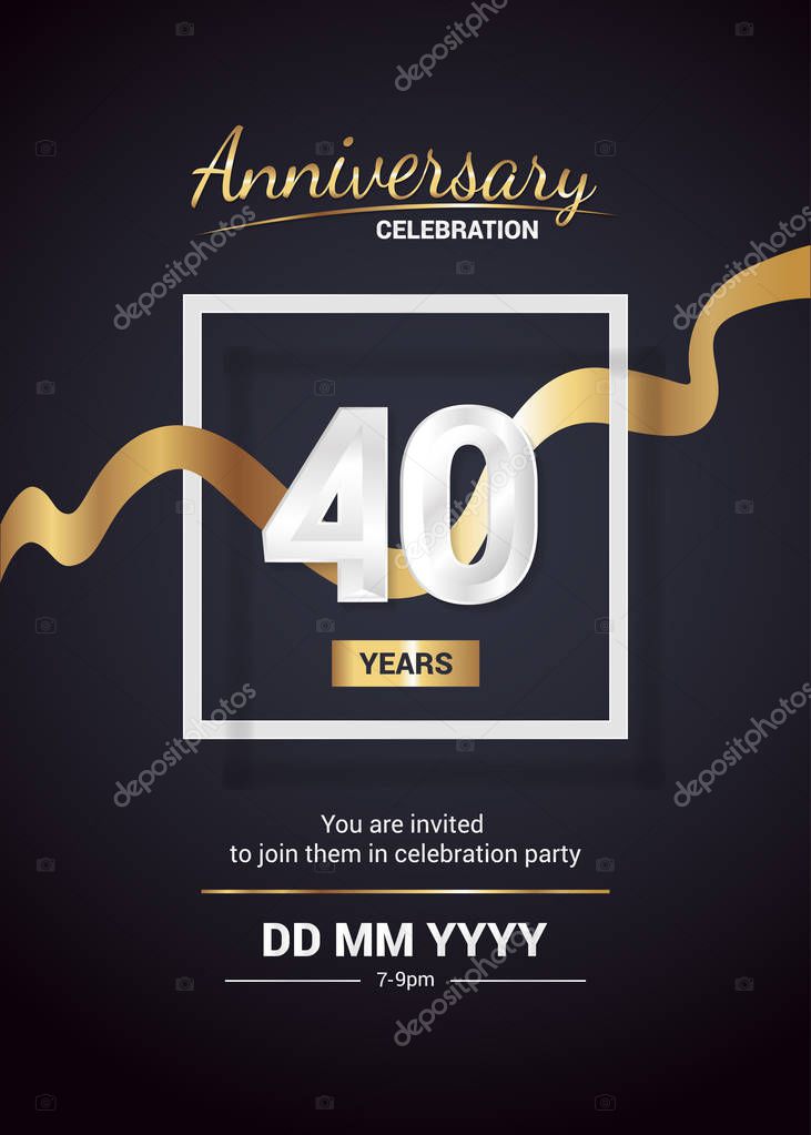 40 A os Aniversario Logo Celebraci n y Tarjeta de Invitaci n con Cinta ...