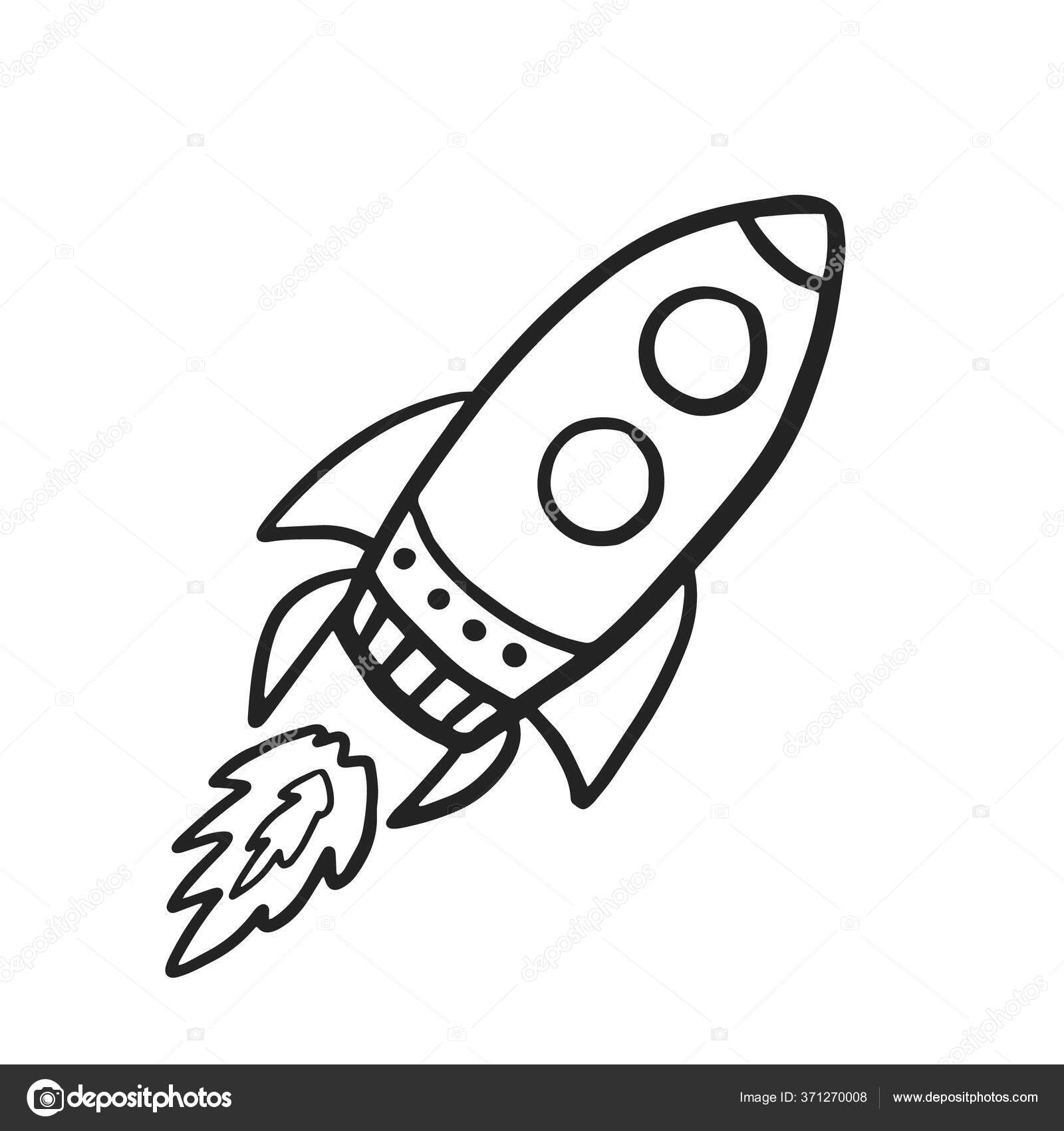 Rocket Spaceship Vector Doodle Spaceship Doodle Style Flying Rocket ...