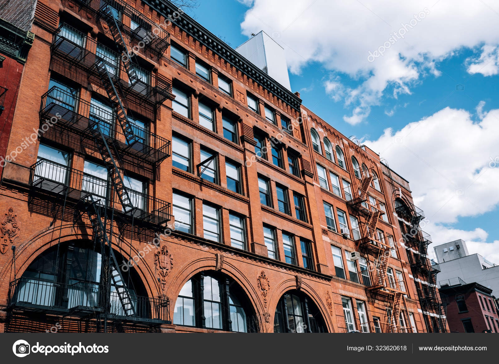 Typical brick buildings of Chinatown with sings in Lower Manhatt ...