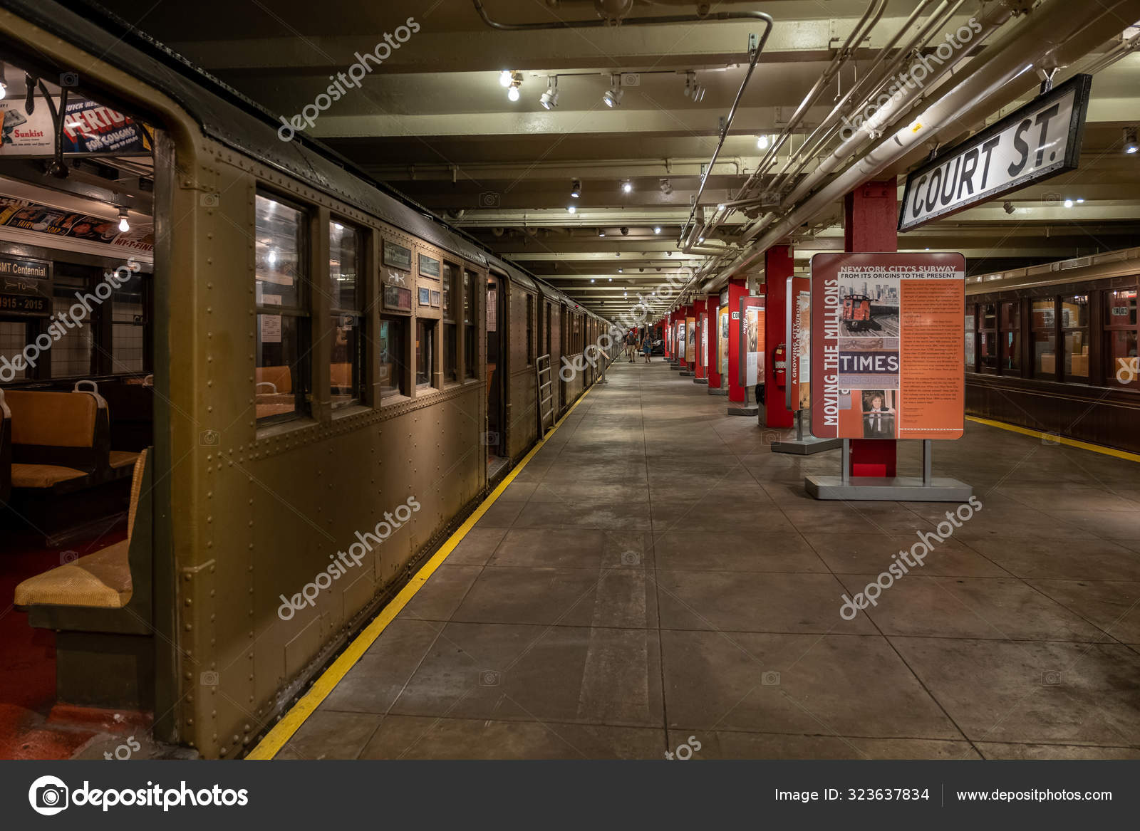 Vintage subway train car in New York Transit Museum located in d ...