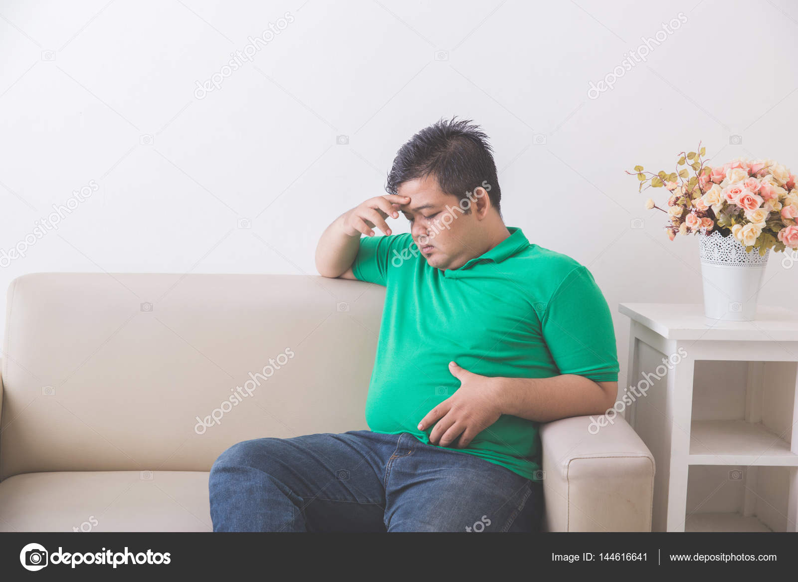 Obese man thinking about his weight problem — Stock Photo © odua #144616641