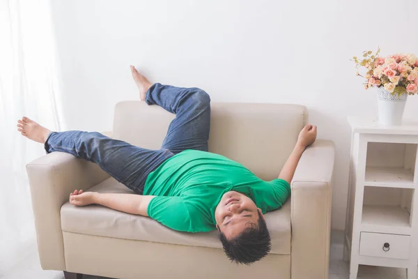 lazy Fat obese man sleeping on the couch - Stock Image - Everypixel