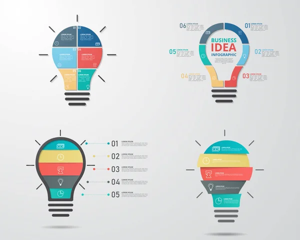 Vector light bulb infographics set. Template for circle diagram, graph, presentation and round ...