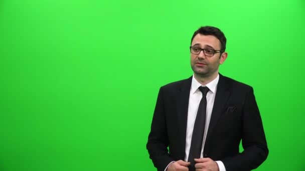 Businessman Presenting Front Green Screen Left Side — Stock Video ...