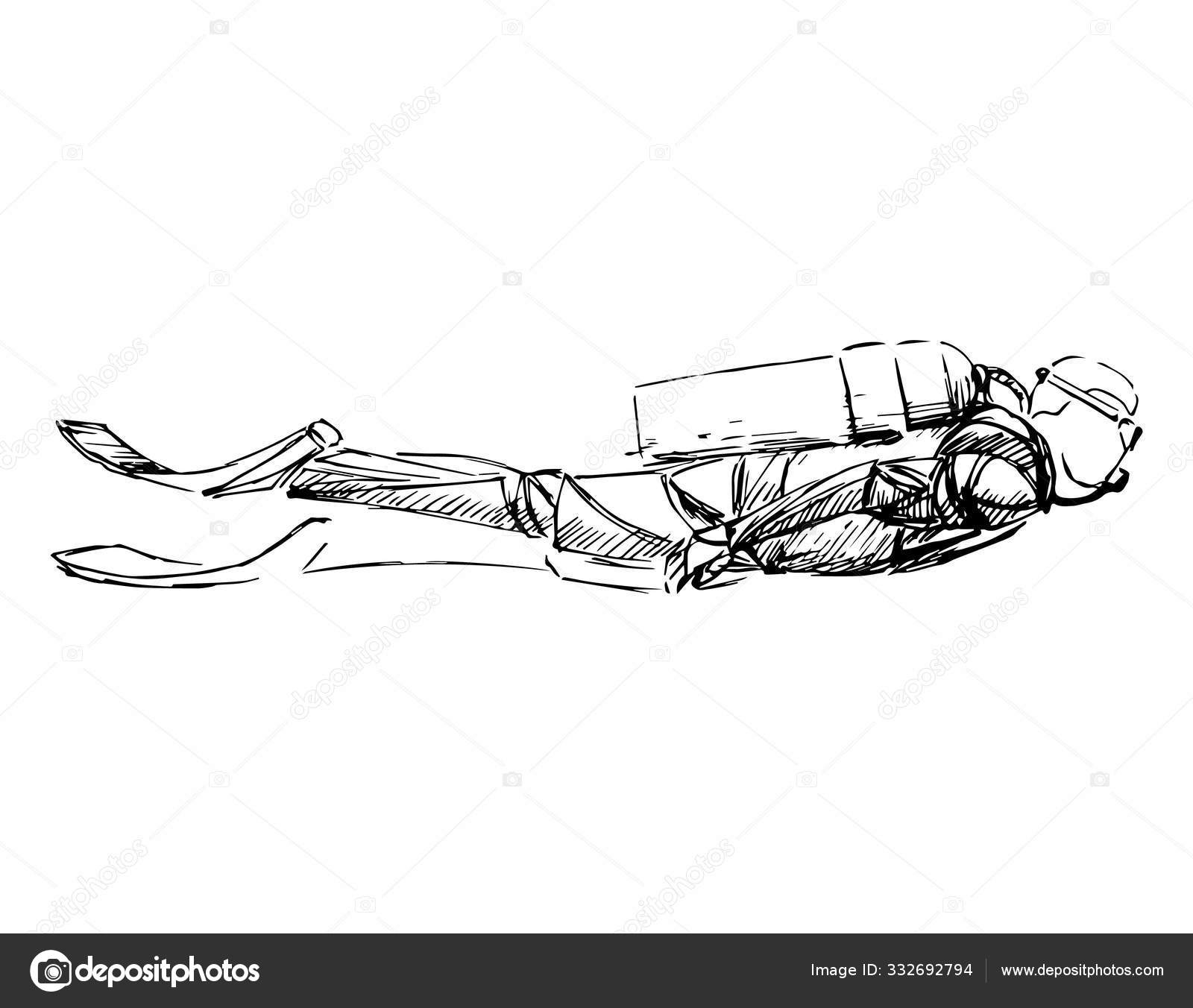 Stylized, geometric sport diving caucasian man in diving suit ...