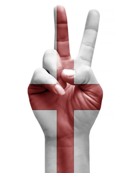 and making victory sign, England painted with flag as symbol of victory ...