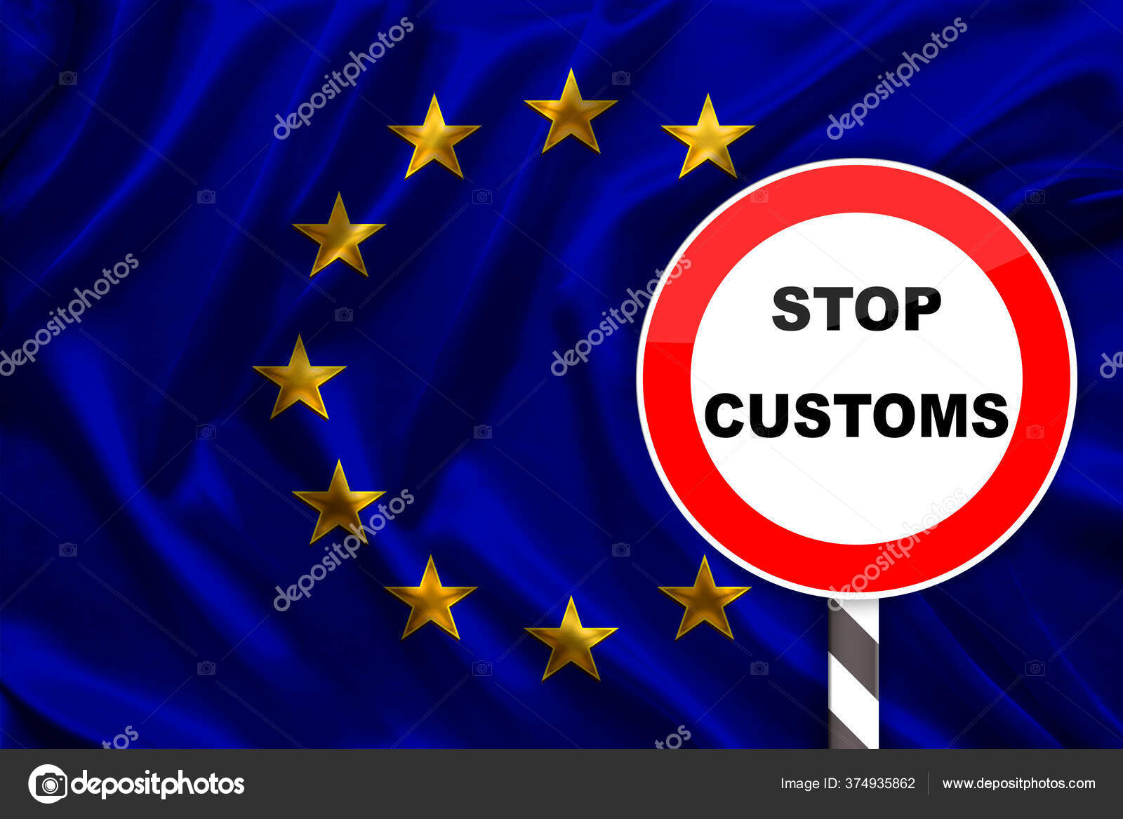 Customs Sign Stop Attention Background Silk National Flag European ...