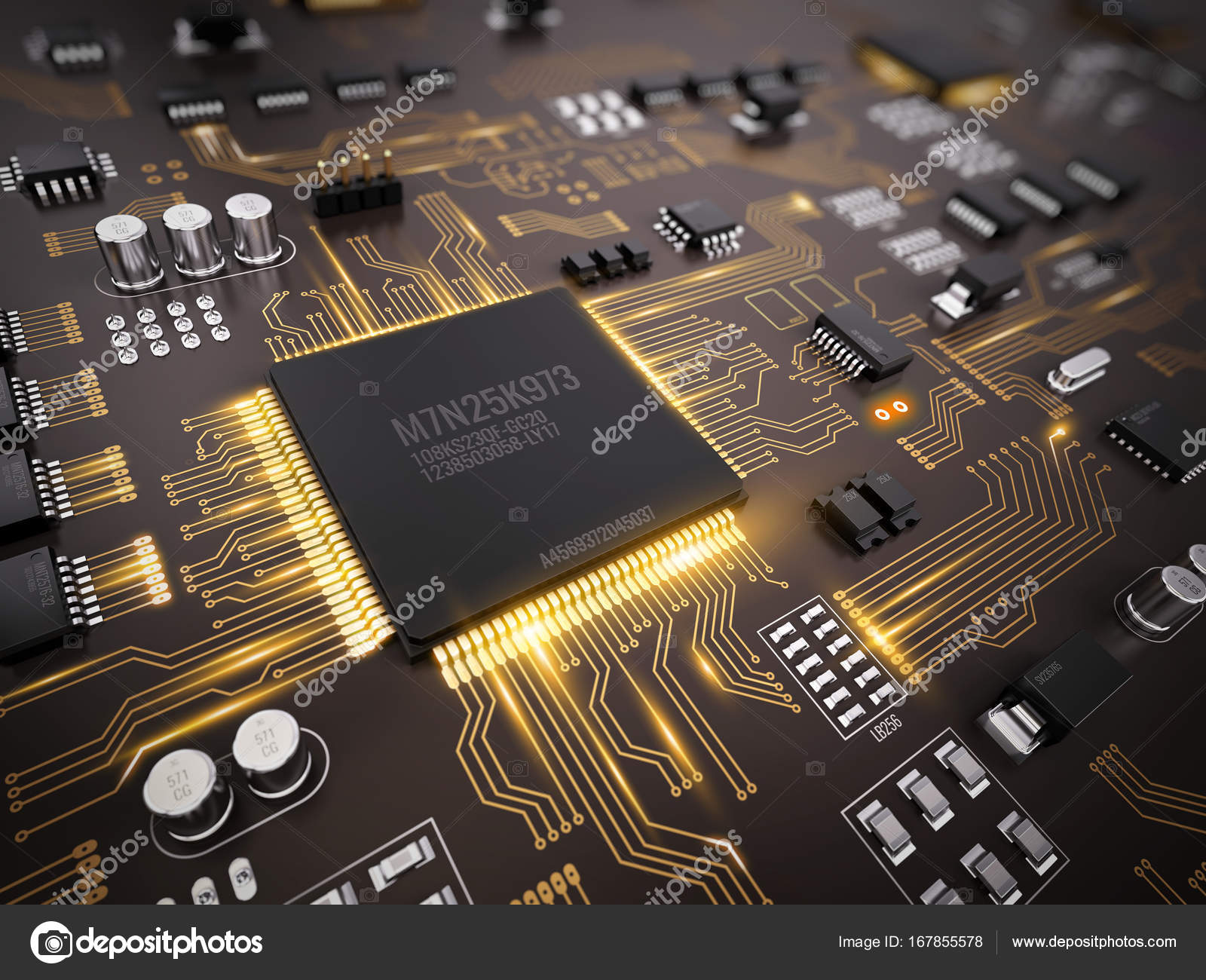 High tech electronic PCB (Printed circuit board) with processor ...
