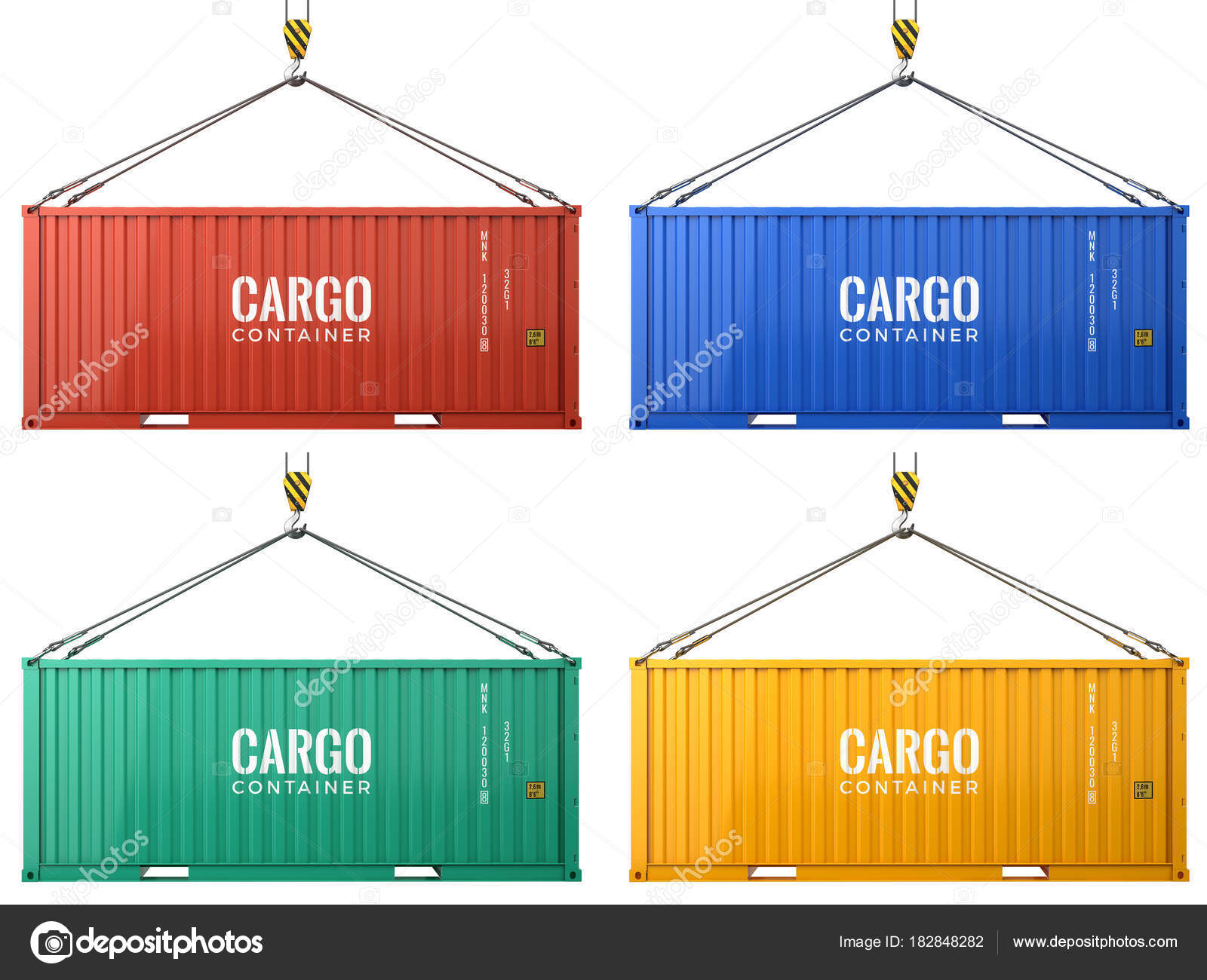 Colorful cargo freight shipping containers isolated on white background ...