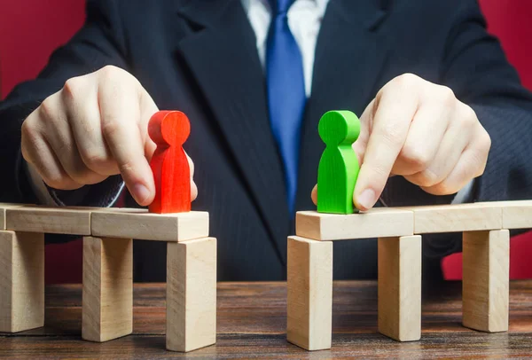 Mediator organizes a meeting negotiations between parties side conflict ...