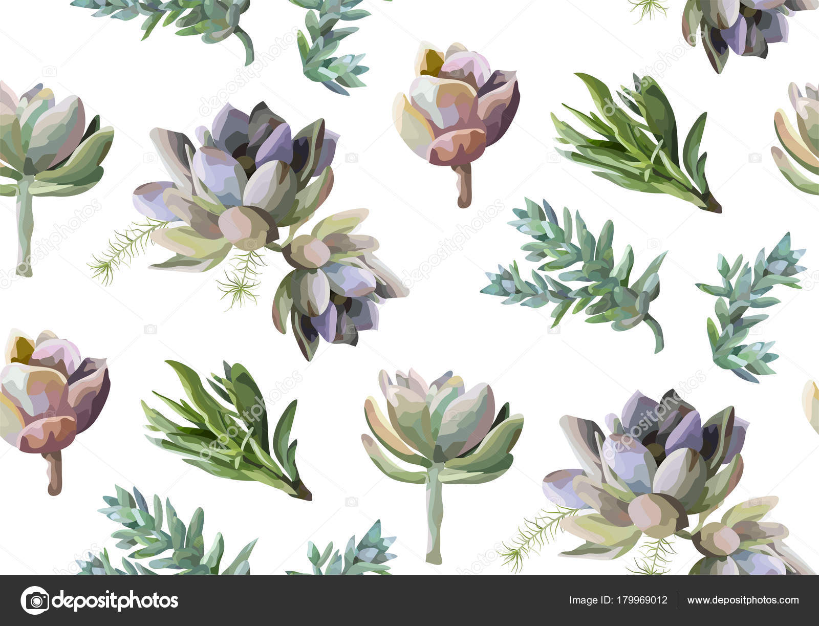 Seamless pattern: Succulent flower plant watercolor hand drawn ...