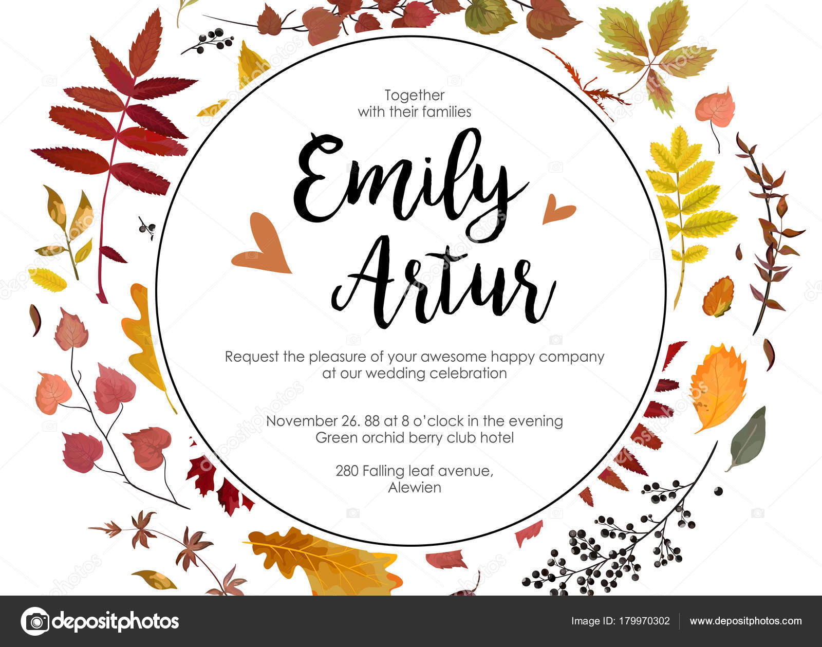 Wedding Autumn fall invite invitation floral watercolor style card ...