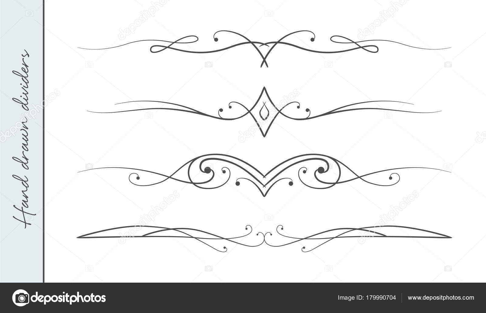 Vector hand drawn curve linear flourish, ornate text divider graphic ...