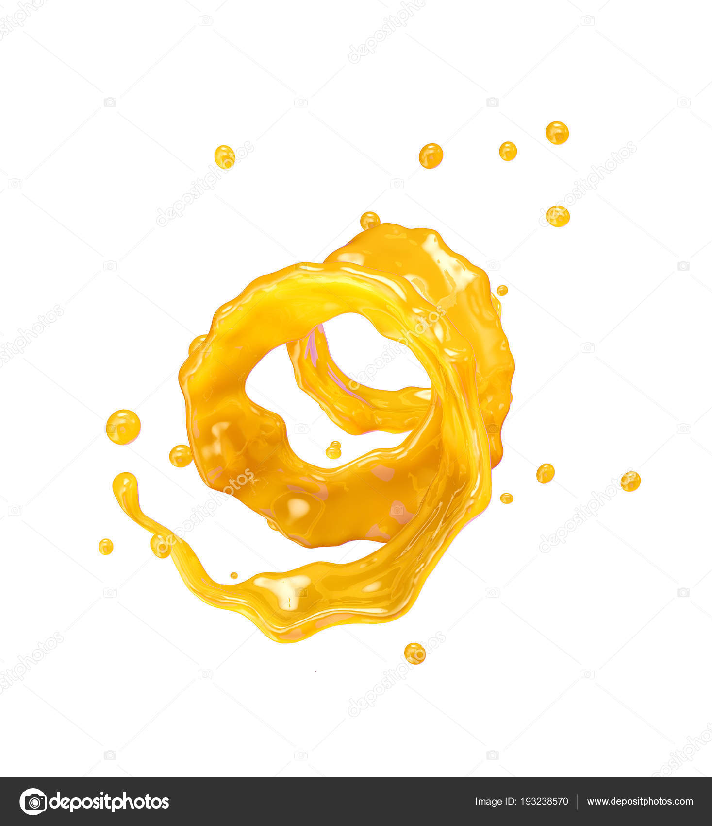 Juice splashes with droplets isolated. 3D illustration Stock ...