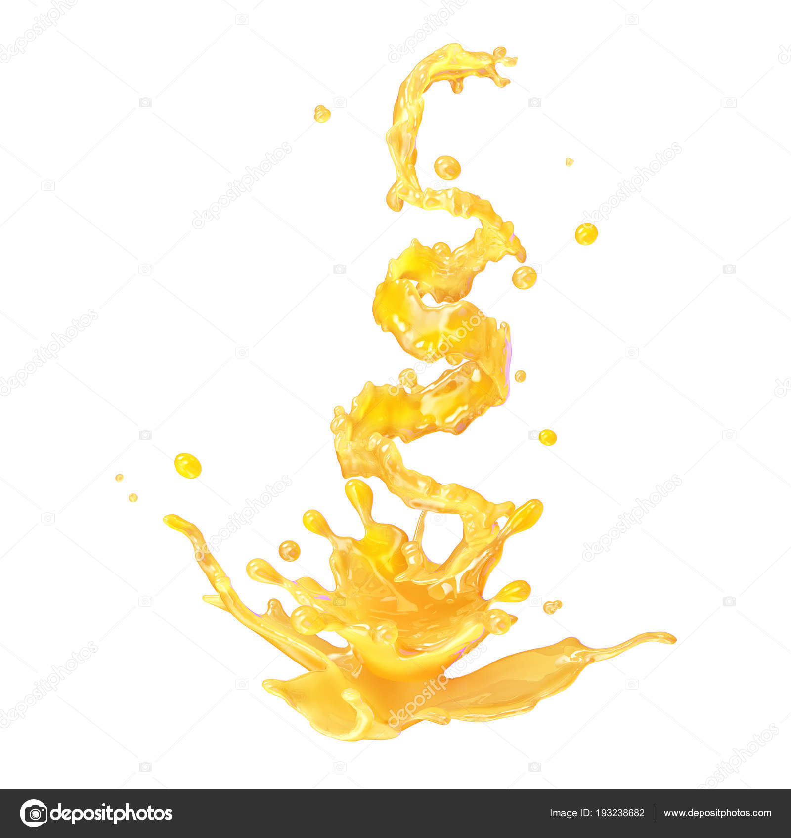 Juice splashes with droplets isolated. 3D illustration Stock Photo by ...
