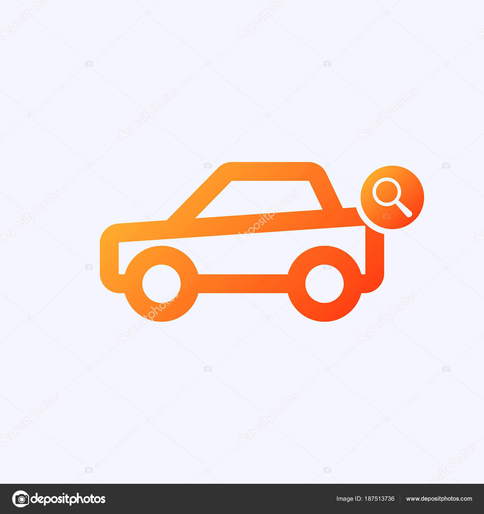 Car icon with research sign. Car icon and explore, find, inspect symbol ...