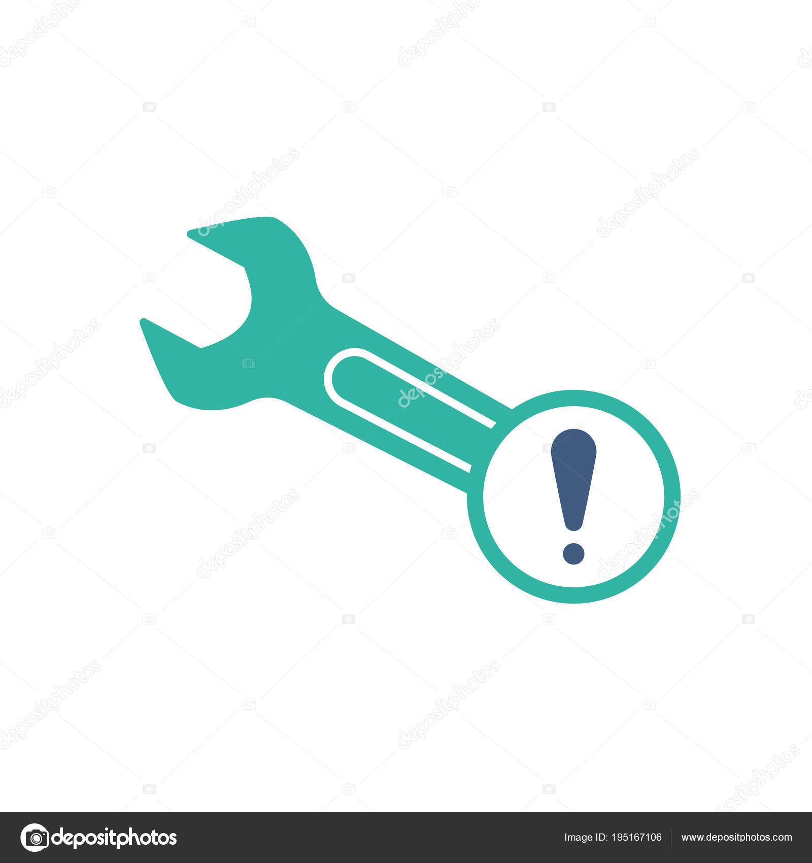 Spanner icon with exclamation mark. Spanner icon and alert, error ...