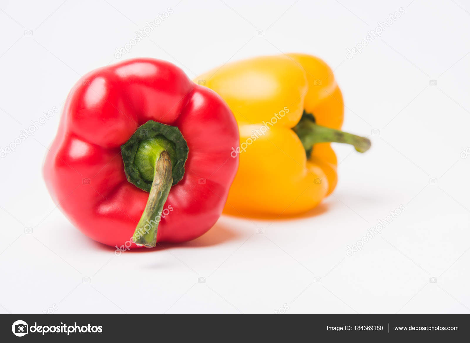 Red Yellow Raw Bell Peppers Laying White Background Stock Photo by ...