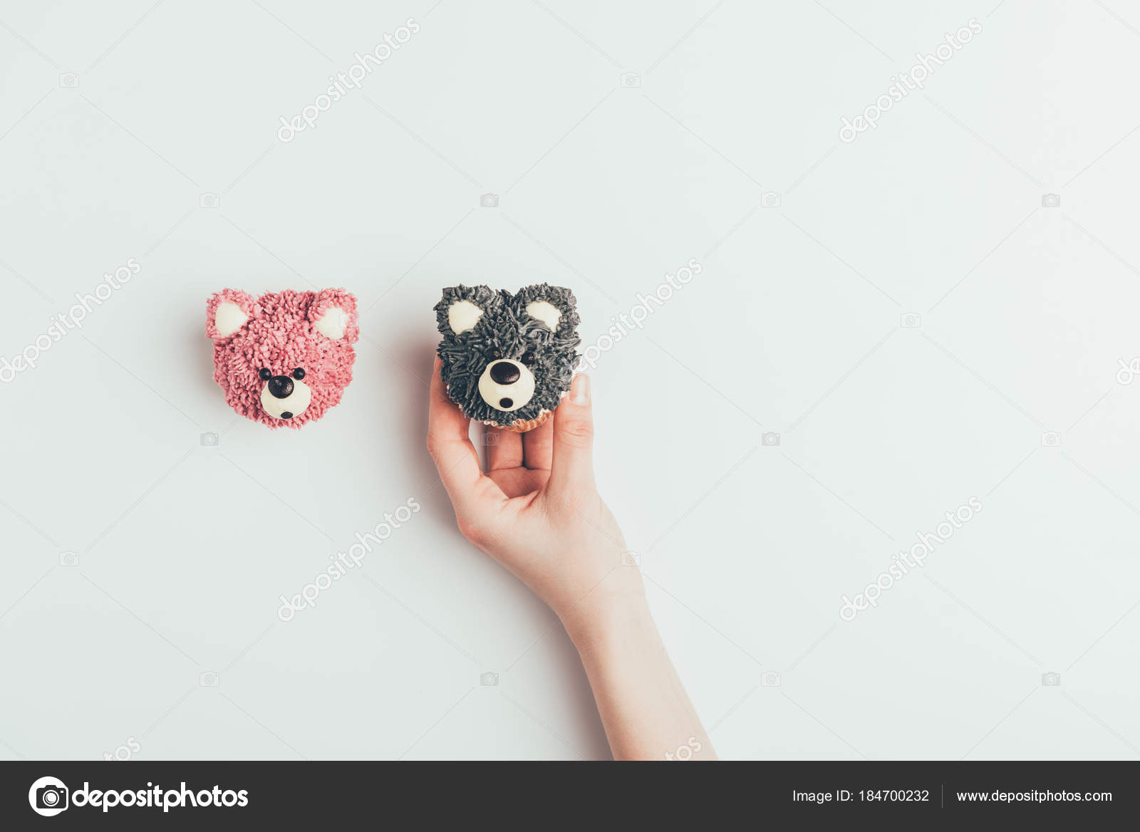 Partial Top View Hand Delicious Muffins Shape Bears Isolated Grey ...