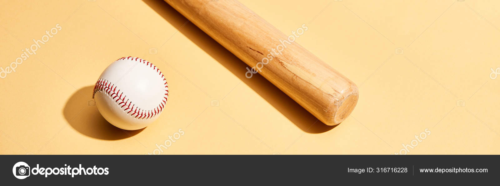Baseball Bat Ball Yellow Background Panoramic Shot — Stock Photo ...