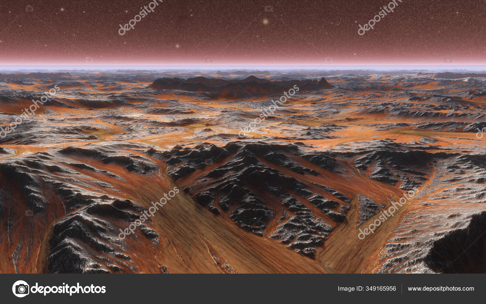 Mars Planet Surface With Dust Blowing. 3d illustration — Stock Photo ...