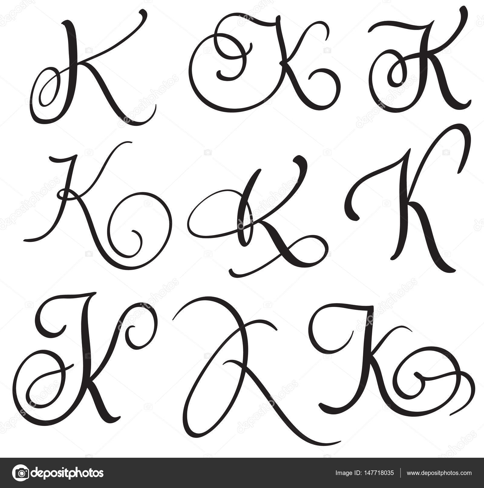 Letter k in calligraphy | Set of art calligraphy letter K with flourish ...