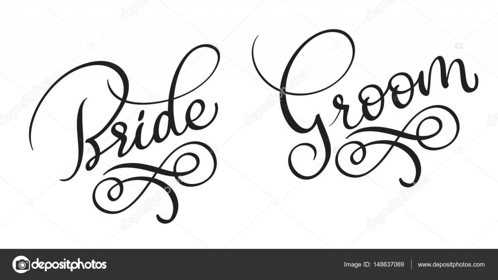 Bride Groom Hand drawn vintage Vector text on white background ...