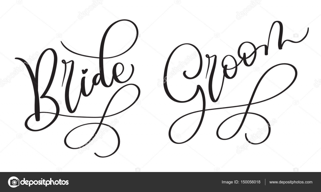 Bride Groom Hand drawn vintage Vector text on white background ...