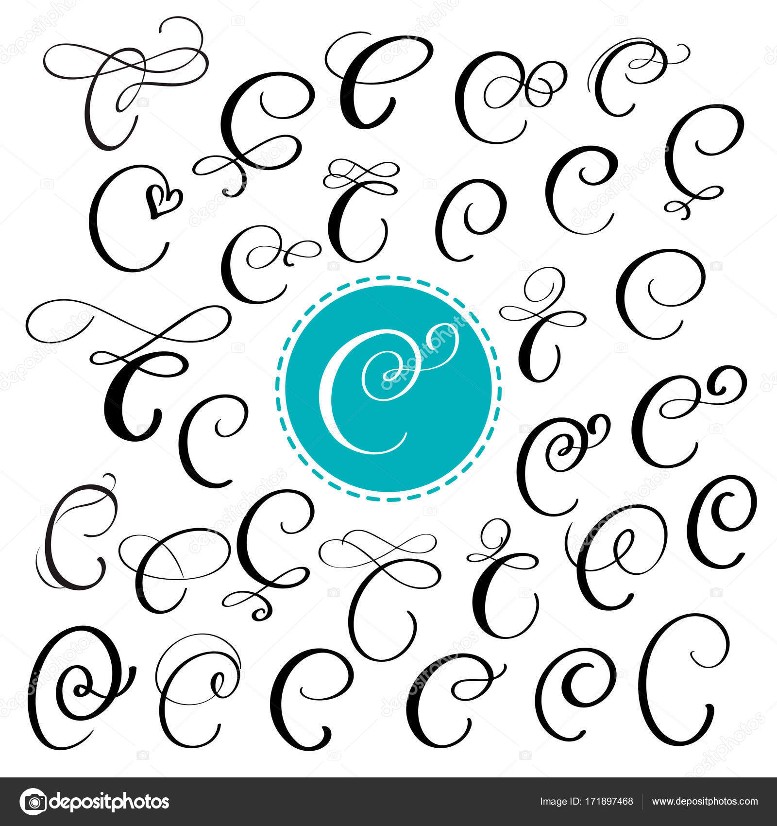 Letter c calligraphy | Set of Hand drawn vector calligraphy letter C ...