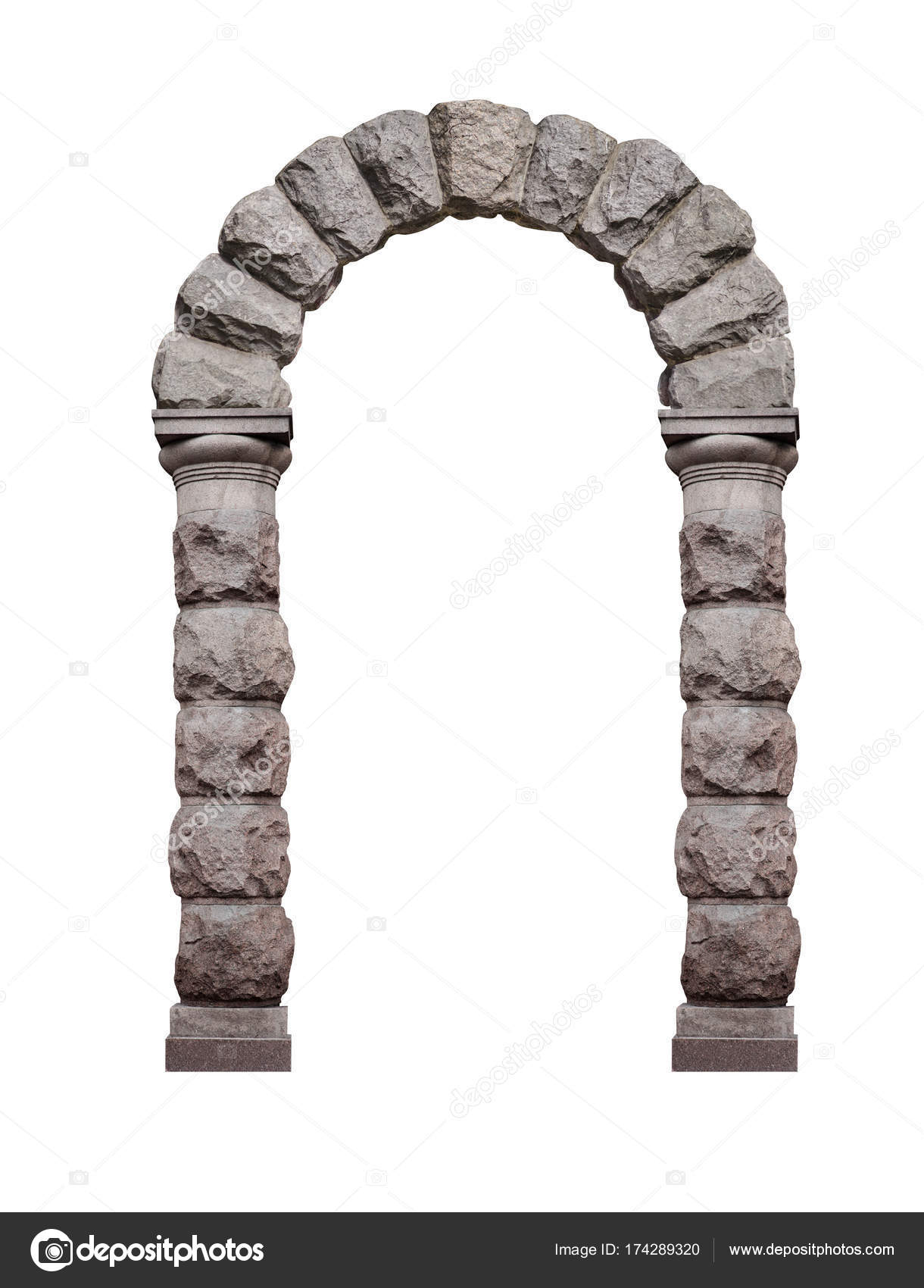 Ancient architectural arch of stone rust isolated on white background ...
